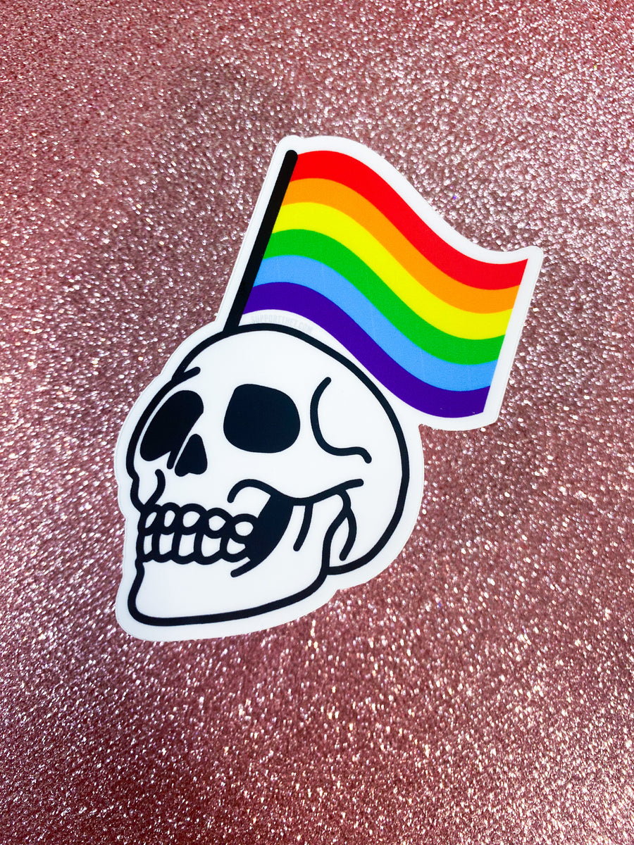 Rainbow Flag Skull sticker – Support the T